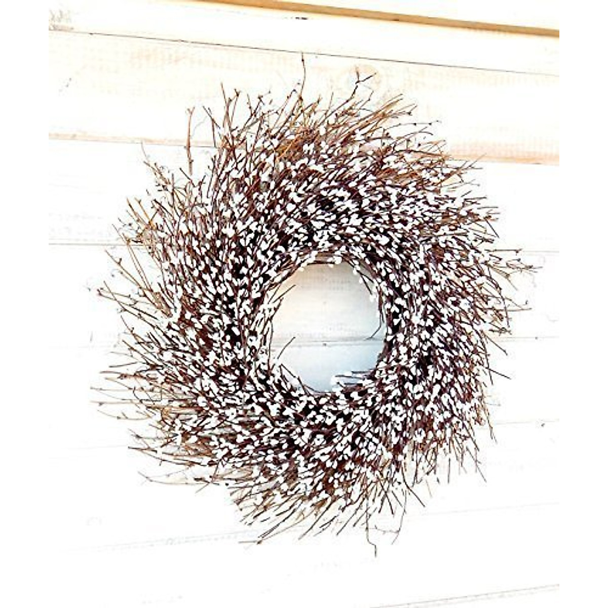 WildRidge Design, Year Round 21" White Berry Twig Wreath, Fall Farmhouse Home Decor, Bohemian Rustic Twig Wreath for Front Doors, Front Porch Holiday Decor, White Christmas Home Decor