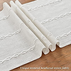 Wracra Rustic Linen Table Runner Farmhouse Style Table Runners 72 inches Long Embroidered Table Runner with Hand-Tassels for Party, Dresser Decor and Dining Room Decorations (White, 13"×72")
