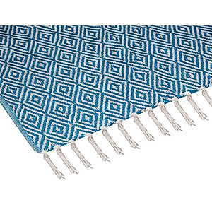 100% Cotton Throw Blanket 50x60 - Turquoise Throw Blanket with Fringe - Soft Lightweight Bed Throw for Couch, Chair - Cozy Farmhouse Throw Blanket - Decorative Throw Blanket - Home Living Room Decor