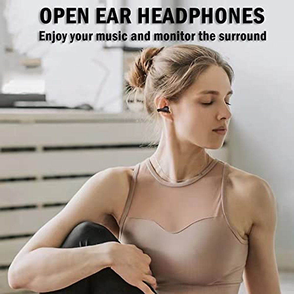 Mudtun Wireless Ear Clip Bone Conduction Headphones Open Ear Earbuds Bluetooth for Windows Android iPhone, Clip On Sport Earbuds Waterproof Outer Headphones for Running Cycling Workout Black