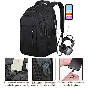 Lizbin Travel Laptop Backpack, Business Laptop Backpacks with USB Charging Port, Large Water Resistant Computer Bag for Men & Women, Fits 15.6 Inch Notebook (Black)