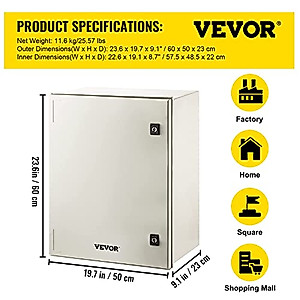 VEVOR Electrical Enclosure Box,23.6''×19.7''×9.1'',Fiberglass Junction Box,IP66 Waterproof & Dustproof,Outdoor Electrical Box,with Mounting Plat