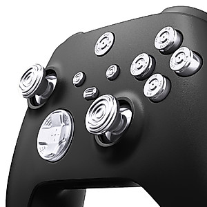 eXtremeRate Metal Silver Buttons for Xbox Core Wireless Controller, 11 in 1 Custom Aluminum Alloy Thumbsticks Dpad ABXY Start Back Share Home Keys Replacement Parts for Xbox Series X & S Controller