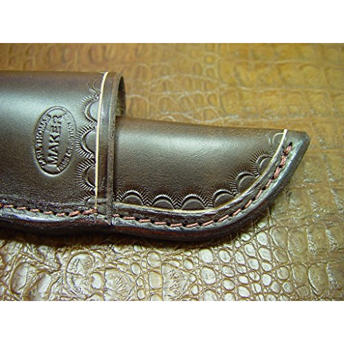 Puma SGB Sp Drop Point Custom Cross Draw Knife Sheath Tooled and Dyed Brown