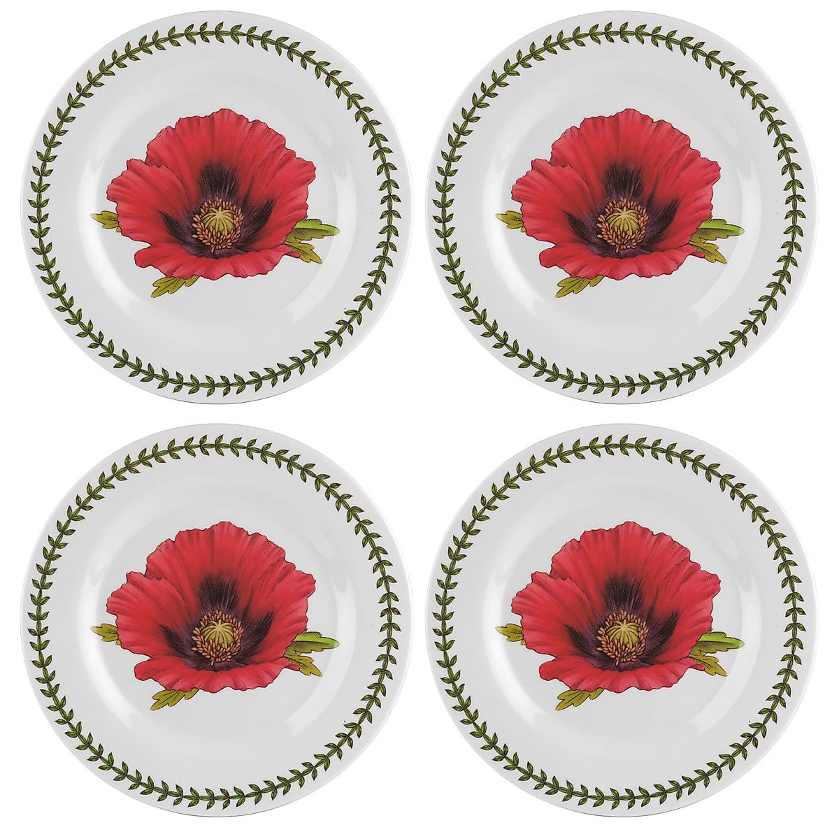 Portmeirion Botanic Garden Collection Salad Plate | Set of 4 Round Salad Plates | 8 Inch Plates with Poppy Motif | Made from Melamine for Indoor and Outdoor use | Dishwasher Safe