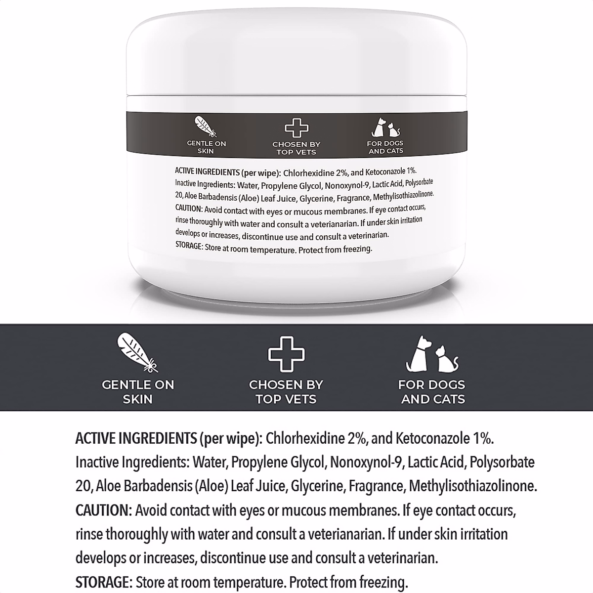 Smiling Paws Pets - Antibacterial & Antifungal Wipe for Dogs & Cats - Contains Ketoconazole & Chlorhexidine - Skin Treatment for Yeast Infection, Ringworm, Pyoderma, Bacteria & Fungus - 50ct (2 Pack)