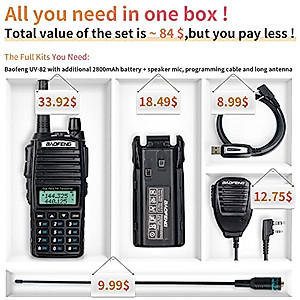 BaoFeng UV-82 High Power BaoFeng Radio Ham Radio Handheld Walkie Talkies with Earpiece, Extra 2800mAh Battery Hand Speaker Mic Long Antenna and Programming Cable Full Kits(1 Pack-Black)