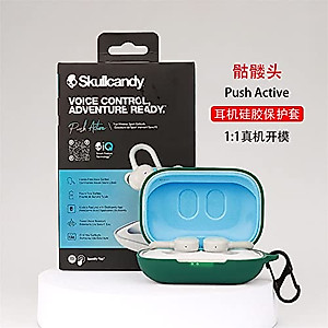 2 Pack DAYJOY Soft Silicone Protective Case Cover Compatible with Skullcandy Push Active Earbuds, Protective Skin Sleeve with Key Chain(Black+Blue)