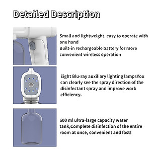 KOJEO Professional Electric Sanitizer Sprayer Machine, Rechargeable Disinfectant Fogger Machine 250ML, Cordless Handheld Nano Steam Gun – Spray Gun with Blue Light for Touchless Sanitization