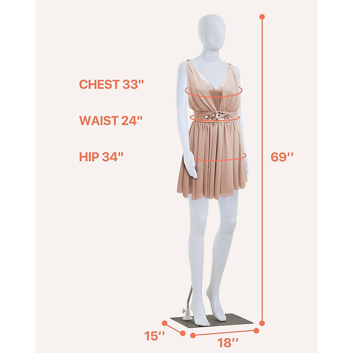 Female Mannequin Torso Manikin Dress Form 69" Realistic Full Body Mannequin Display Head Turns with Metal Base Plastic Adult Woman Adjustable Detachable Poseable Mannequin Model Mannequin Stand, White