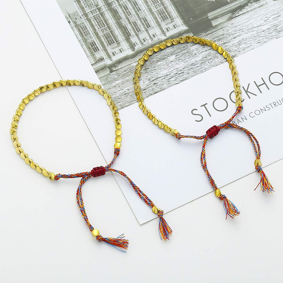 Wremily 2 Pcs Tibetan Copper Bead Bracelet Set Handmade Braided Cotton Bracelet Lucky Rope Bracelet Adjustable Friendship Bracelet Gift for Women Men