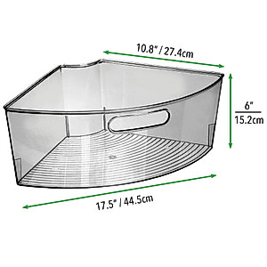 mDesign Kitchen Cabinet Plastic Lazy Susan Storage Turntable Organizer Bins w/Built-In Handle - Large Triangle Corner Dividers for Pantry - 1/4 Wedge, 6" Deep - Ligne Collection - 2 Pack - Smoke Gray