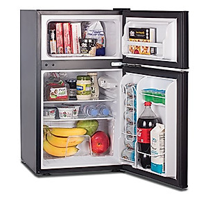 Commercial Cool CCRD32B Compact Double Door Refrigerator with True Freezer, 3.2 Cu. Ft. Mini Fridge, Black
