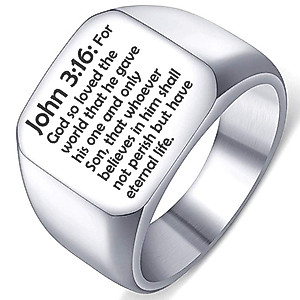 Bible Verse John 3:16 Womens Stainless Steel Religious Christian Wedding Ring Band
