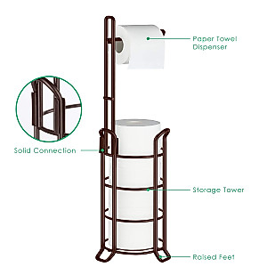 TomCare Toilet Paper Holder Toilet Paper Stand and Dispenser for 4 Mega Rolls Metal Wire Free-Standing Toilet Tissue Paper Roll Storage Shelf Bathroom Accessories Storage Organizer Bronze