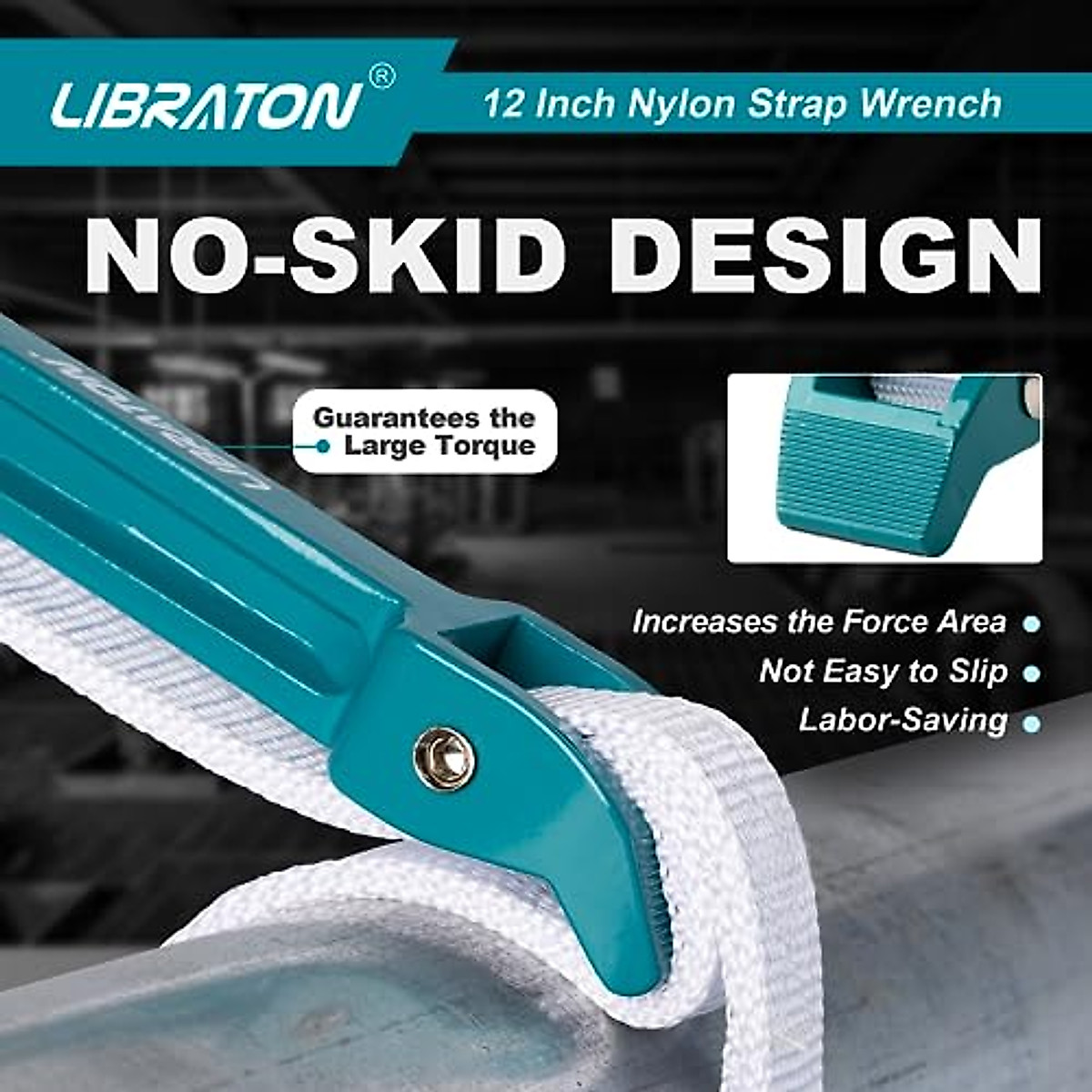 LIBRATON Strap Wrench, Nylon Strap Wrench, 12" Adjustable Oil Filter Strap Wrench, Strap Wrench Plumbing Heavy Duty, Double Layered Nylon Strap Wrench, Handle Belt Wrench