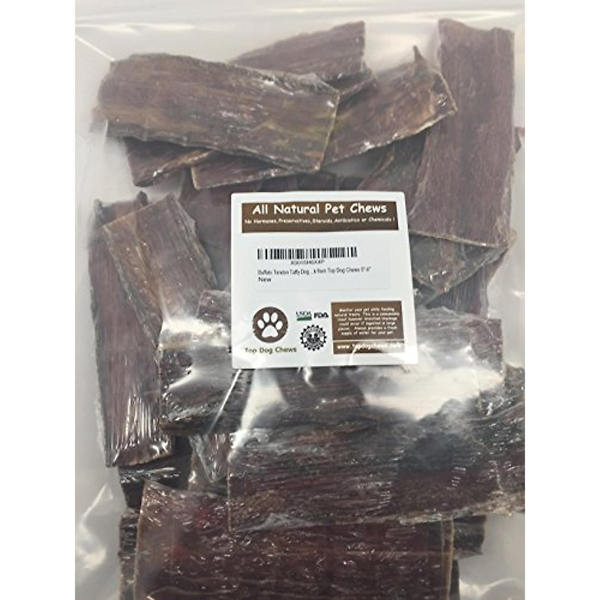 Top Dog Chews - 5" - 6" Buffalo Beef Tendon Taffy, 30 Pack, Beef Jerky Dental Treats for Dogs - Organically Sourced, Single Ingredient Dog Treat, for Small, Medium, or Large Dogs