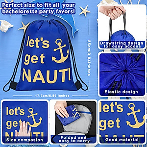 Kacctyen Let's Get Nauti Crew with Drawstring Gift Bag Nautical Anchor Cruise Goodie Bags for Party Decor, 7 x 10 Inch(12 Pcs)