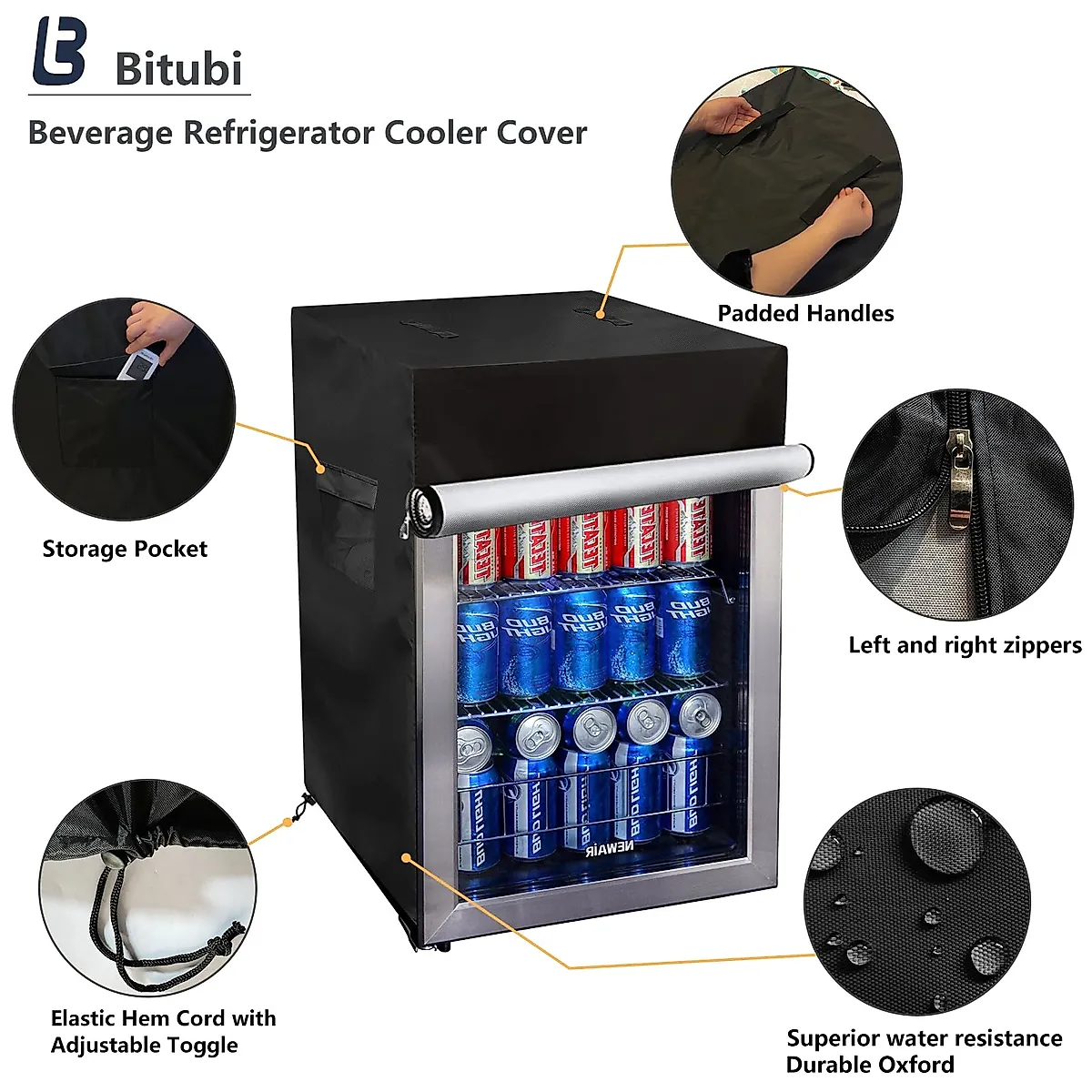Bitubi Beverage Refrigerator Cooler Cover,Outdoor Fridge Cover – Waterproof, Dustproof, Sun-Proof, 20" W x 20" D x 33" H. Suitable for most 3.2 Cu.ft Beer or Wine Mini Fridge (Black)