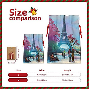 Drawstrings Christmas Gift Bags Spring-Eiffel-Tower-France Presents Wrapping Bags Xmas Gift Wrapping Sacks Pouches Medium