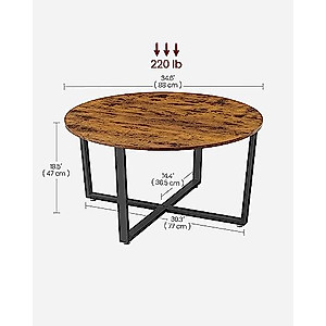 VASAGLE ALINRU Round Coffee Table, Industrial Style Cocktail Table, Durable Metal Frame, Easy to Assemble, for Living Room, Rustic Brown ULCT88X 39.4 x 21.7 x 17.7 Inches