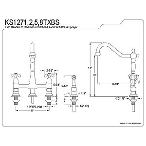 Kingston Brass Elements of Design ES1275TXBS Lafayette 8' Centerset Kitchen Faucet with Brass Sprayer, 8- 3/4', Oil Rubbed Bronze