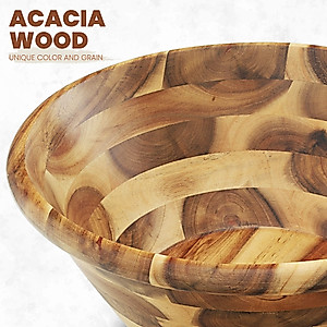 FANICHI Salad bowls (12,5x5inch) Salad bowl set 3-Piece Acacia wooden with Salad Spoon and Fork Serving Utensils
