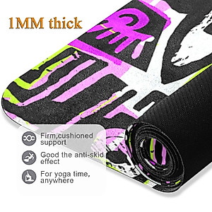 OTVEE Abstract Graffiti Yoga Mat for Women Non Slip Ultra Thin 1 MM Travel Yoga Mat with Carrying Bag Suede Fitness Exercise Mat for Yoga Pilates Workout Routines Camping