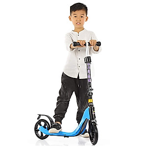 ygqtbc Mongoose Trace Foldable Kick Scooter Series, Featuring Quick-Release Adjustable Height Handlebars and Kickstand with Wheels, Multiple Colors Available (Color : Blue)