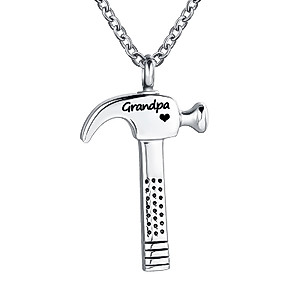 YSAHan Hammer Shape Cremation Urn Necklace Ashes Memorial Pendant Stainless Steel Locket Keepsake Jewelry for Grandpa