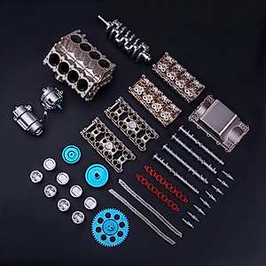AMOC TECHING V8 Engine Model Kit, 500+Pcs 1:3 DIY Metal Simulation Mechanical Car Engine for Science Enthusiasts and Adults