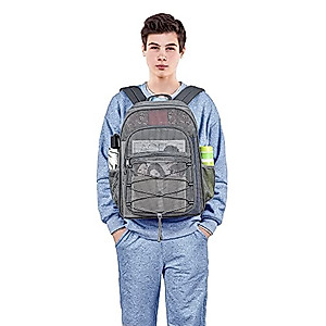 Heavy Duty Mesh Backpacks for Adults, Mesh School Booking Bags for Boys and Girls, See Through Backpack with Adjustable Straps, Mesh Bags for Swimming(Grey)