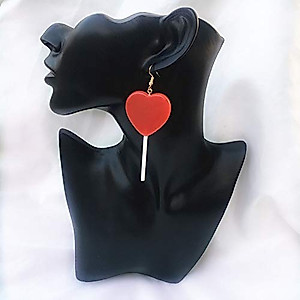 Cute Heart Lollipop Candy Color Simulation Food Light Weight Resin Dangle Drop Earring for Women Funny Jewelry Valentine's Day Gift