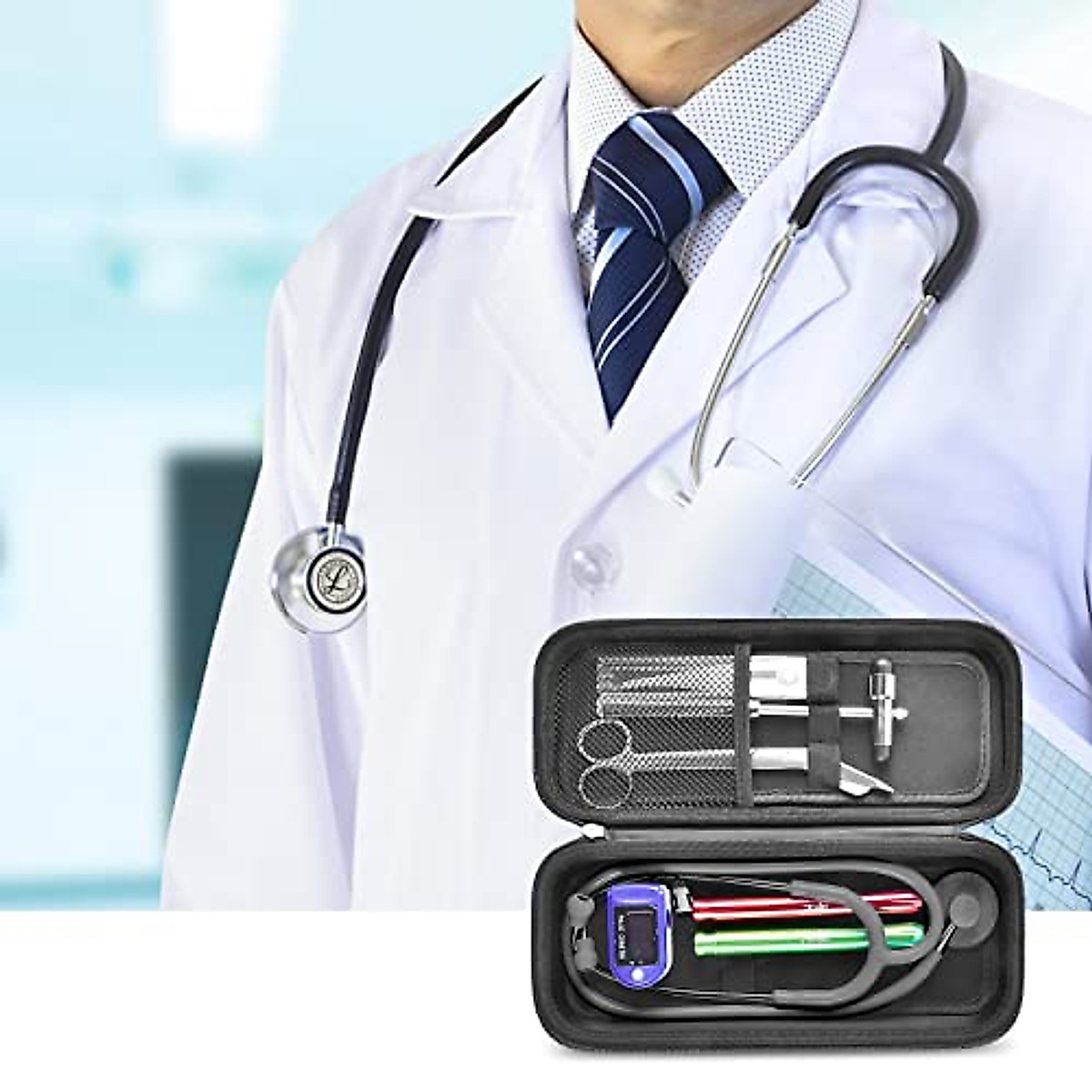 Stethoscope Case Compatible with 3M Littmann Classic III Monitoring/Lightweight II S.E/Cardiology IV Diagnostic/MDF Acoustica Stethoscopes, Extra Pocket for Doctor & Nurse Accessories (Black)