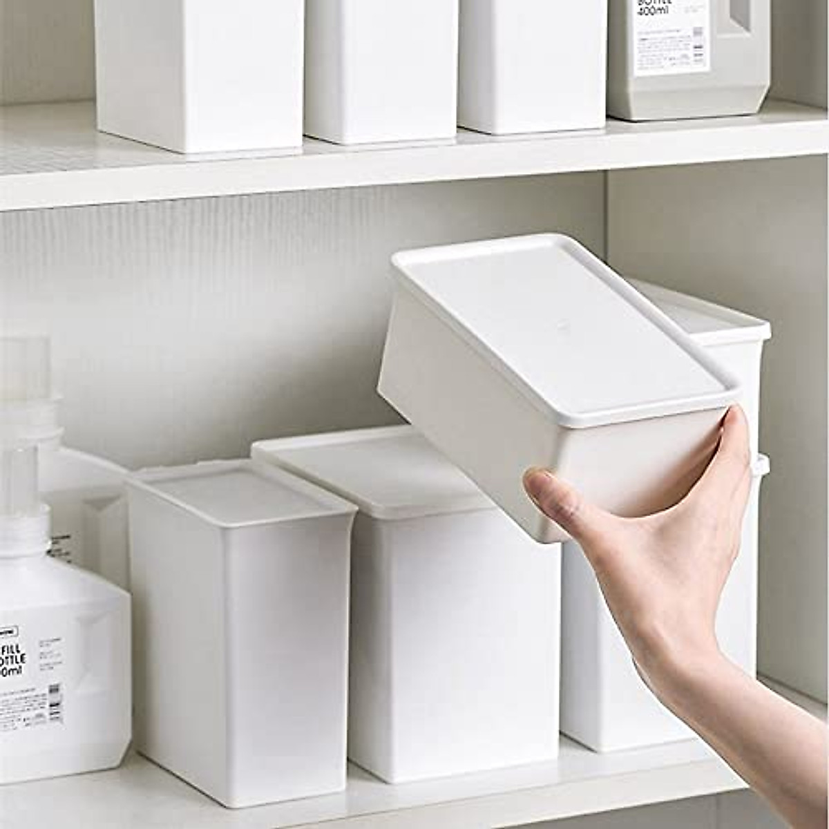 CHDHALTD Plastic Laundry Powder Container,Laundry Shelf Storage Organizer with Hinged Lid Holds Detergent Powder, Clothes Pins, Dryer Sheets(B)