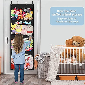 Melpler Stuffed Animal Storage - Stuffed Animal Holder, Hanging Stuffed Animal Organizer for Nursery, Over the Door Organizer for Stuffies, Toy Plush Storage with 4 Hooks 3 Support Rods(Black)