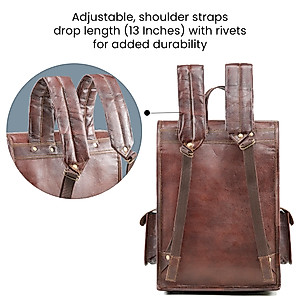 Handmade World Vintage Full Grain 16 Inch Leather Laptop Backpack Casual Bookbag Daypack Camping Travel Rucksack Knapsack For Men Women