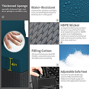 Rattaner Patio Furniture Set 5-Piece Outdoor Furniture Sets Patio Couch Outdoor Chairs Patio Ottomans with Anti-Slip Cushions and Waterproof Covers, Peacock Blue