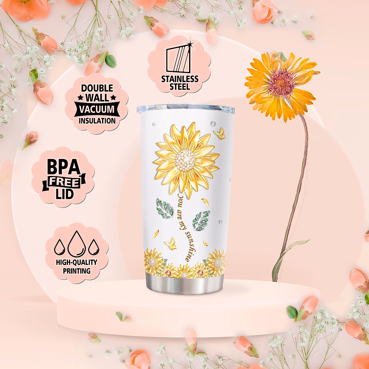 Fusui Bonus Daughter Gifts Cup, Gifts for Bonus Daughter, Bonus Daughter Gifts from Bonus Mom, Stepdaughter Gifts from Stepmom Stepdad, Best Bonus Daughter Birthday Gift Stainless Steel Tumbler 20oz