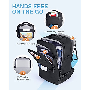 BAGSMART Travel Laptop Backpack, 40L Expandable Airline Approved Carry On Backpack, 17 Inch Luggage Backpack Suitcase with Packing cubes, Water Resistant Weekender Black Backpack with Shoe Bag, Black