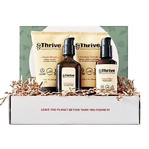 Thrive Natural Skin Care Sets - Essential Face Care Set (4 Piece) - Grooming Gift Set to Wash, Exfoliate & Shave - Made in USA, Vegan & Cruelty Free