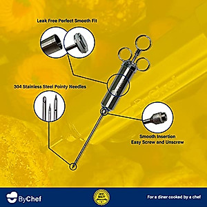 Meat Injection Syringe Stainless Steel- Food Injector Kit for meat With 3 Needles-BBQ Smoking Sauce injector Set for Injectable Marinade- Professional Leak Tight Flavor Booster In Turkey And Poultry