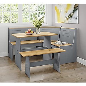 Urban Home Furniture Chapman 2 Tone Natural/Grey Solid Wood Corner Dining Set, Reversible Breakfast Nook