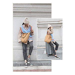 Jeelow Washed Canvas Tote Handbag Shoulder Bag Purse Crossbody With Pockets For Men & Women (Brown Tote Pocket)