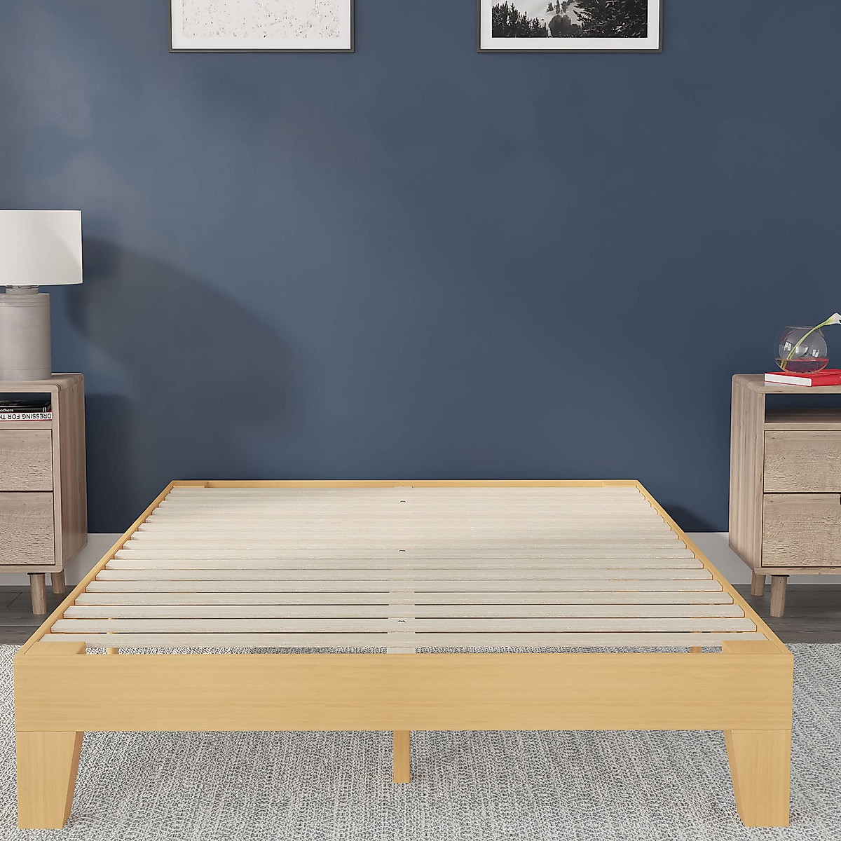 Flash Furniture Evelyn Wooden Platform Bed - Natural Pine Finish - Queen - Wooden Slat Support - No Box Spring Required - Easy Assembly