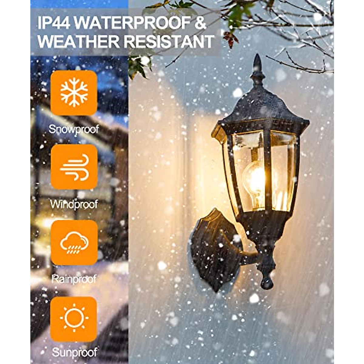 FUDESY Outdoor Wall Porch Lights, Exterior Waterproof Wall Sconce Light Fixture, Black Plastic Wall Lantern Wall Mount Lighting for Front Door, Garage, Patio, FDS341B2 (Bulb Included)