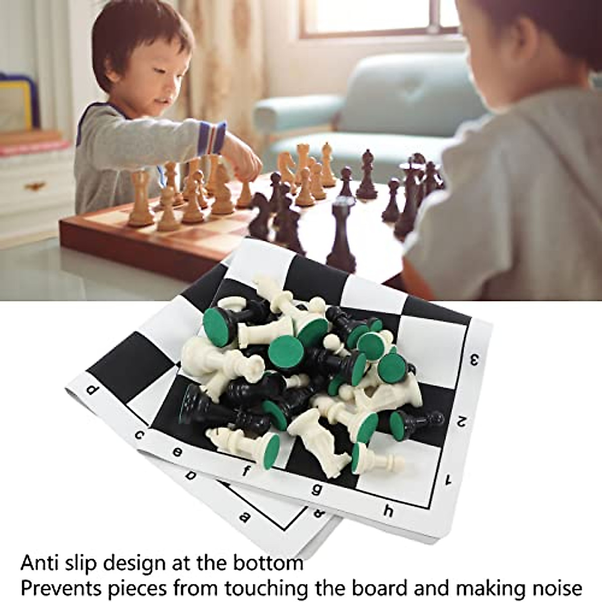 DAUERHAFT International Chess Set, 32Pcs Chess Pieces Portable PU Leather Chessboard Chess Set with Storage Bag, 75x29mm King Size Non Slip Bottom Board Game Set, for Outdoor Camping