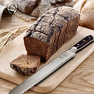DALSTRONG Serrated Bread Knife - 10.25 inch - Shogun Series - Deli Bagel Knife - Damascus AUS-10V Japanese Super Steel - Bread Slicer Cutter Gift - Slicing Knife - Vacuum Treated - G10 Handle - Sheath