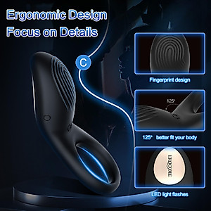 Erocome Vibrating Cock Ring Male Sex Toys with Clitoral Stimulator,Penis Ring Vibrator with 8 Vibration Modes Waterproof Rechargeable Cock Ring Vibrator Adult Sex Toys for Couples Male Masturbator