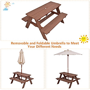 BETTARY Kids Picnic Table, Wooden Toddler Activity Table with Removable Umbrella, Children Backyard Furniture for Patio, Garden, Gift for Girls & Boys, Kids Table and Bench Set for Outdoors Indoors